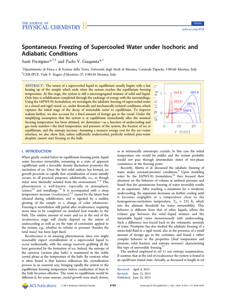 Spontaneous Freezing of Supercooled Water | PDF | Freezing | Temperature