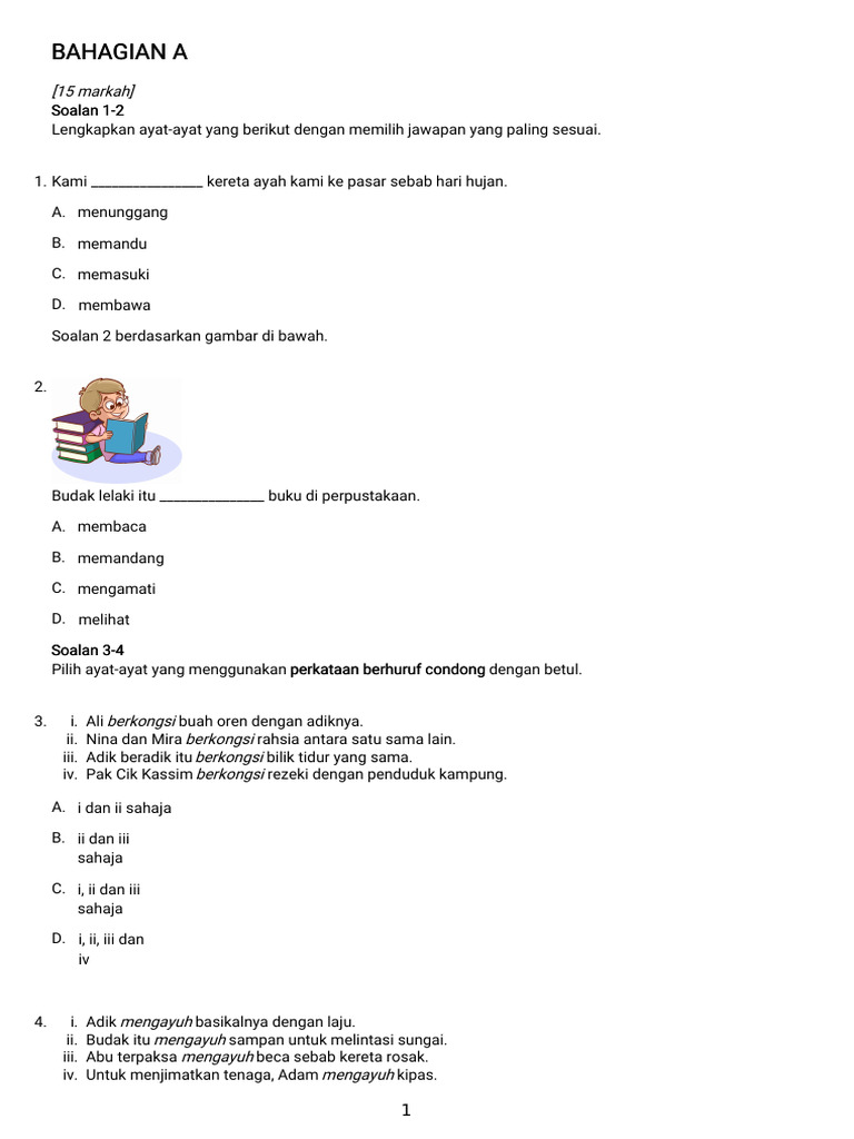 Bahasa Melayu - (UASA) F1 - BM Kertas 1 - 2024 | PDF