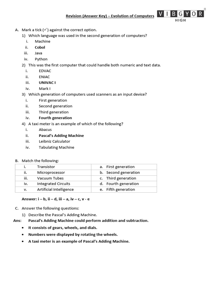 Grade 5 Computer Revision Answer Key | PDF | Computer Data Storage | Input/Output