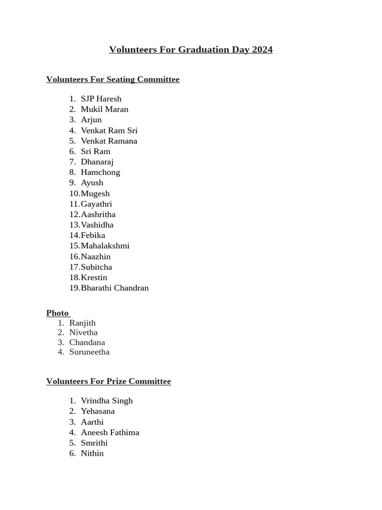 Volunteers For Graduation Day 2024 | PDF