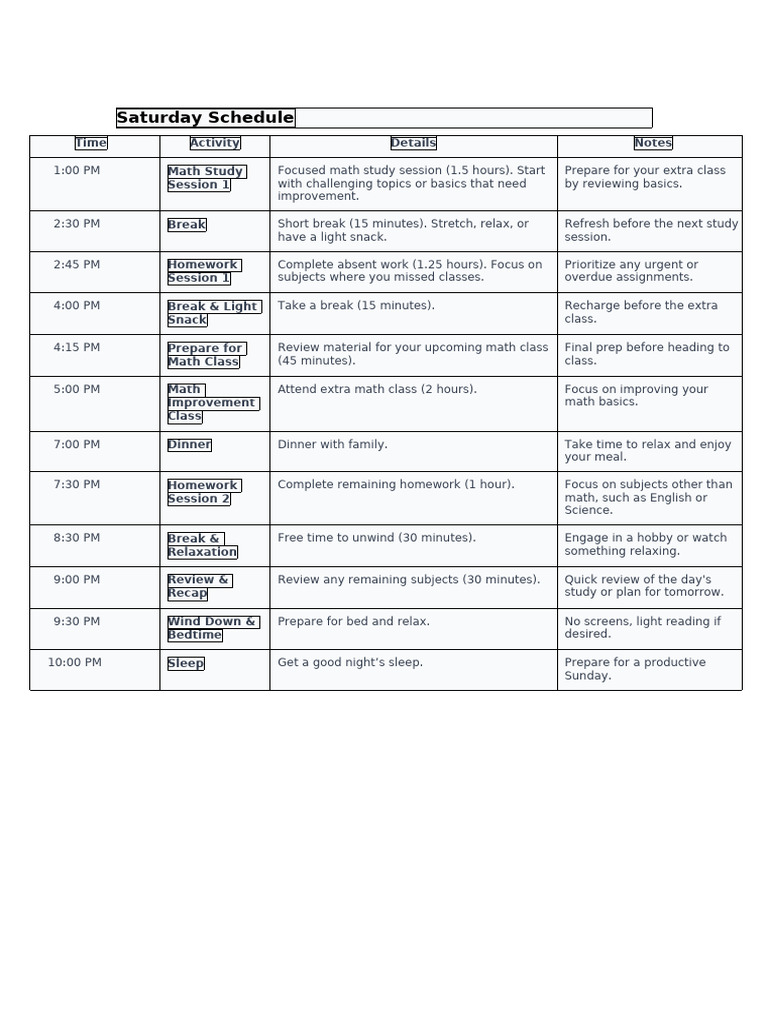 Saturday Schedule | PDF