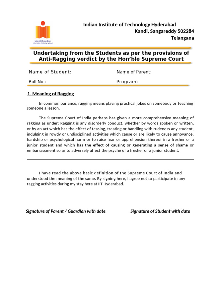 Anti Ragging Form | PDF | Justice | Social Science