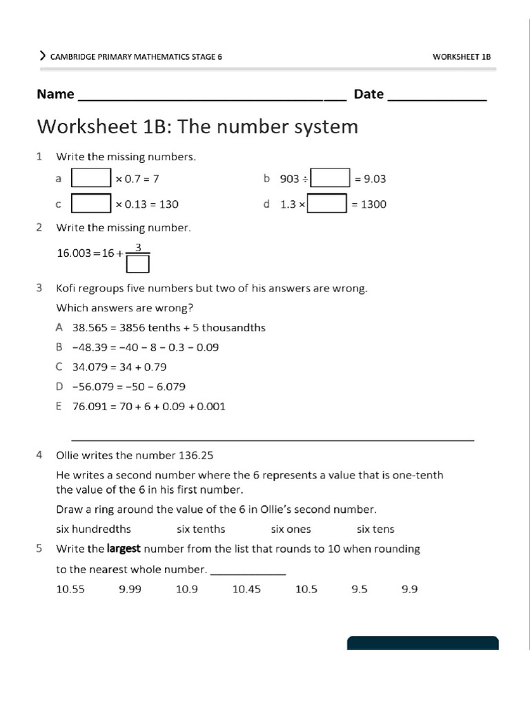 Worksheet 1B | PDF
