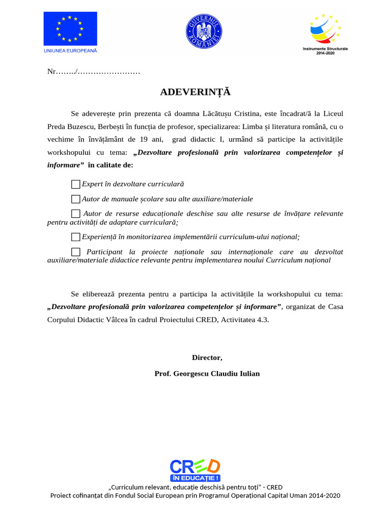 Model_adeverinta_PROFESORI | PDF