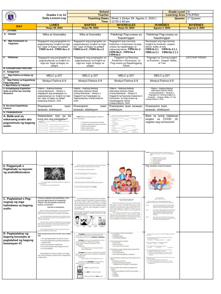 DLL Filipino Q1 Week 1 | PDF