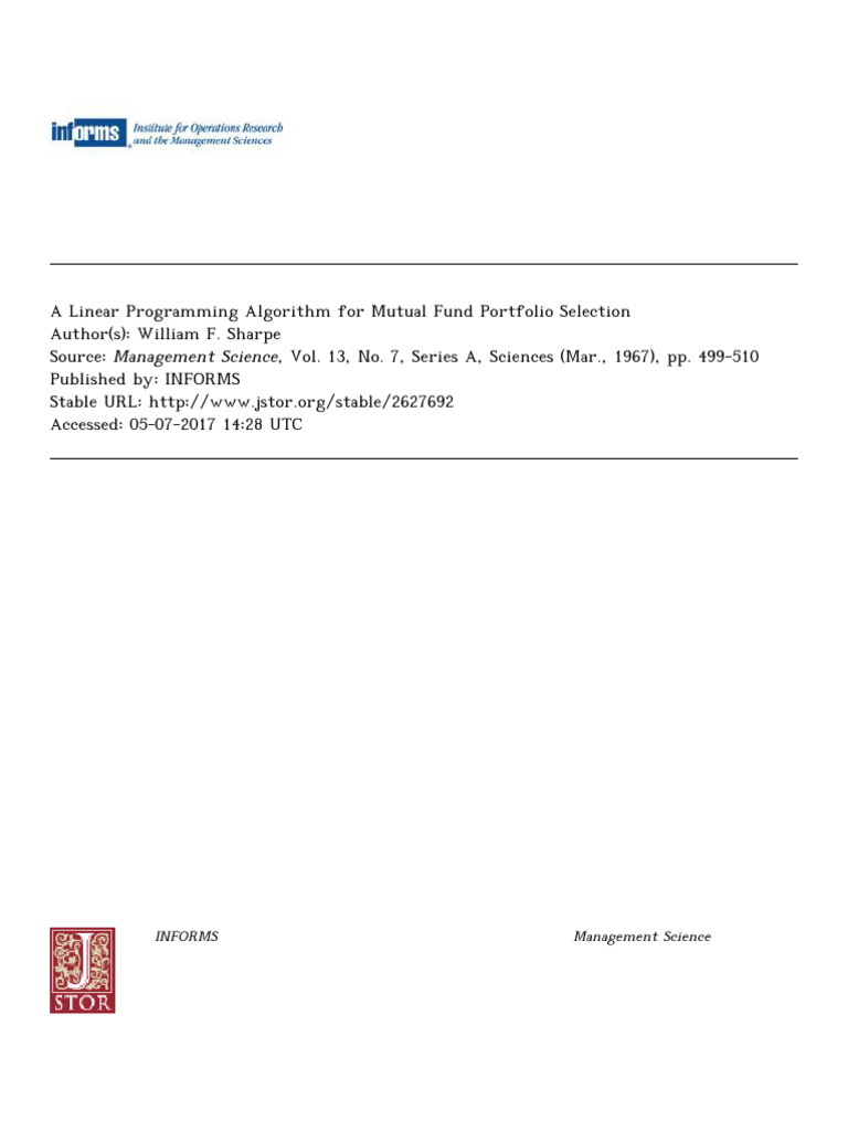 A Linear Programming Algorithm For Mutual Fund Portfolio Selection | PDF
