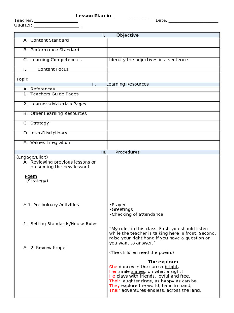 Blank-Lesson-Plan 1 | PDF | Noun | Lesson Plan