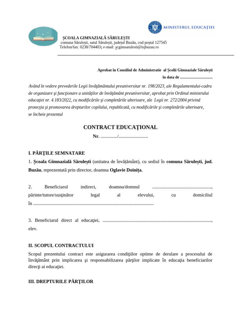 Contract Educational - Modificat 2024-2025 | PDF