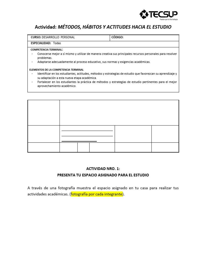Actividad Sem 3 - Métodos y Hábitos de Estudio | PDF | Desarrollo ...