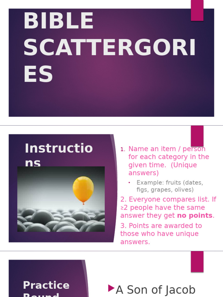 Bible Scattergories | PDF | Parables Of Jesus | Religion & Spirituality