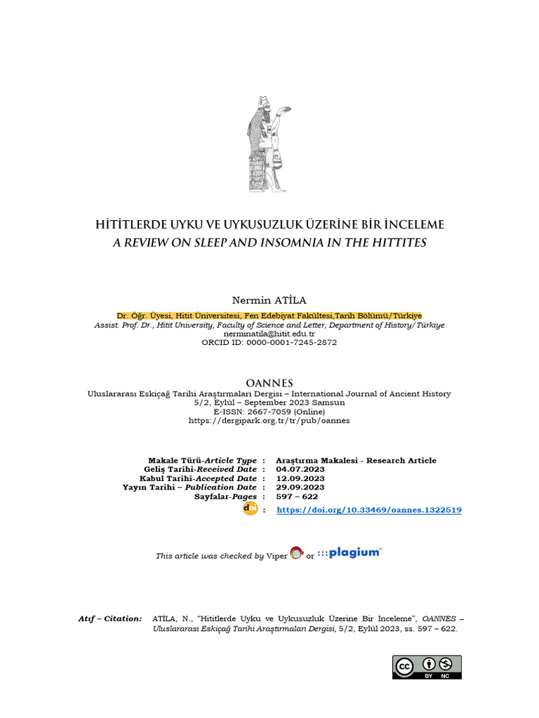 Hititlerde Uyku Ve Uykusuzluk Üzerine Bir Araştırma | PDF