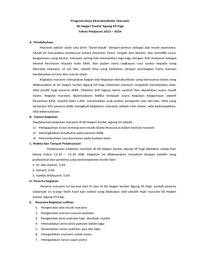 Program Kerja Ekstrakurikuler Marawis | PDF