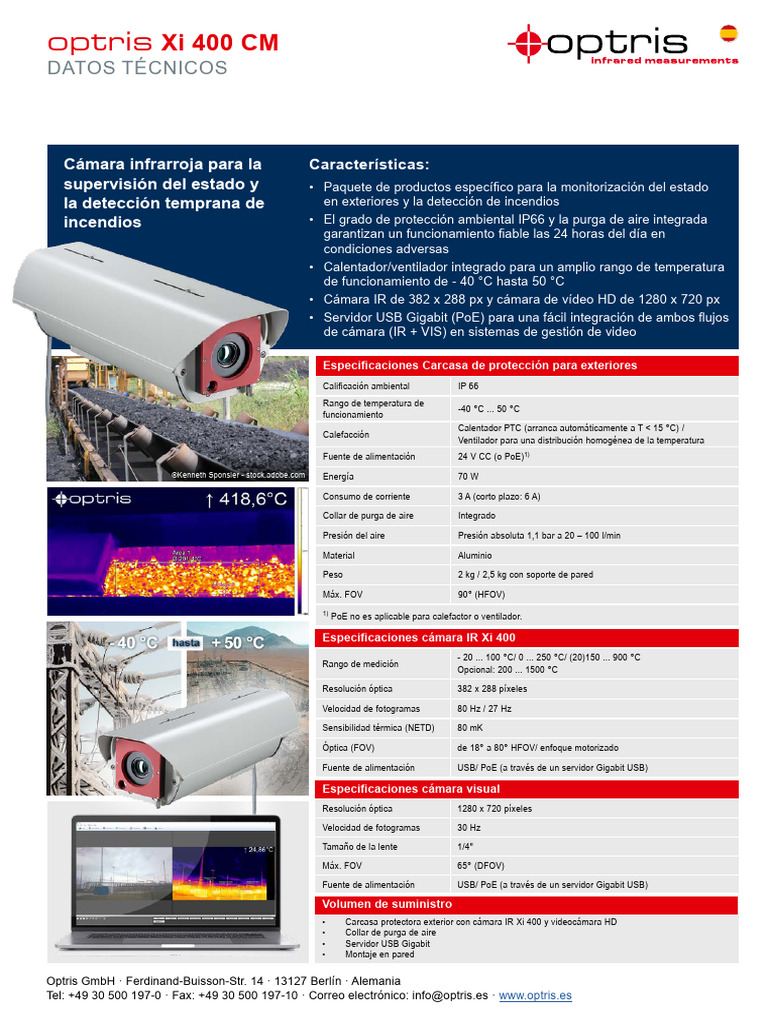 Cámara IR Optris Xi 400 CM: Especificaciones | PDF