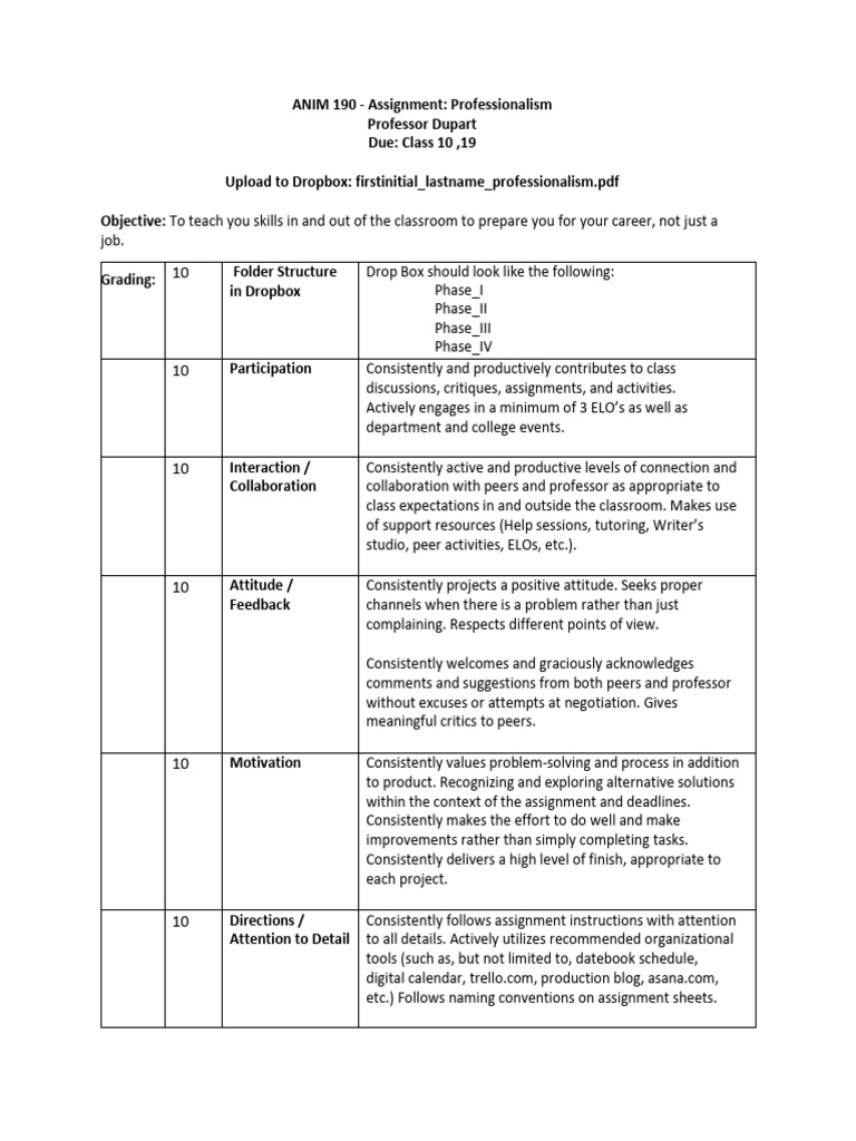 ANIM 190 Professionalism v01 1 | PDF