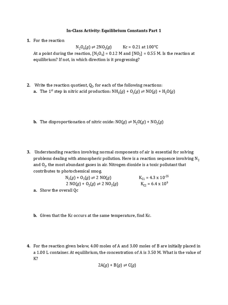ICA - 16 Equilibrium Constants Part 1 | PDF
