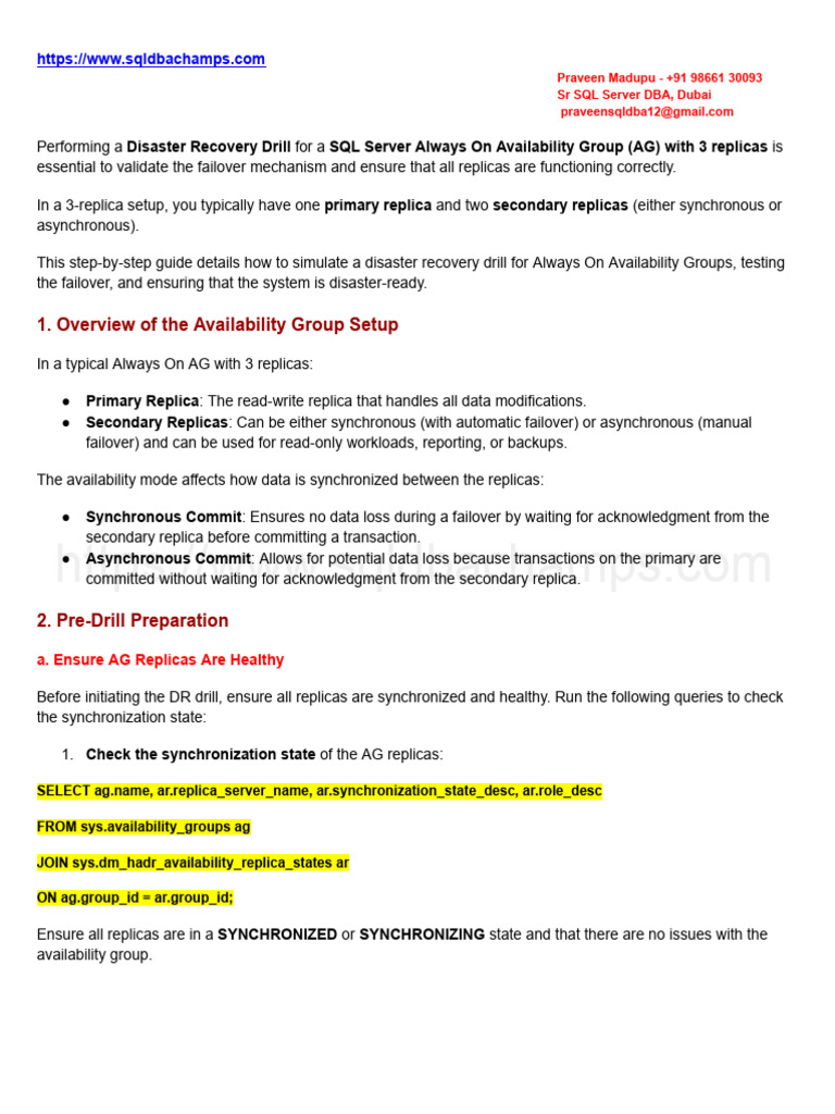 SQL Server DR Drill for Always On AG | PDF | Microsoft Sql Server ...