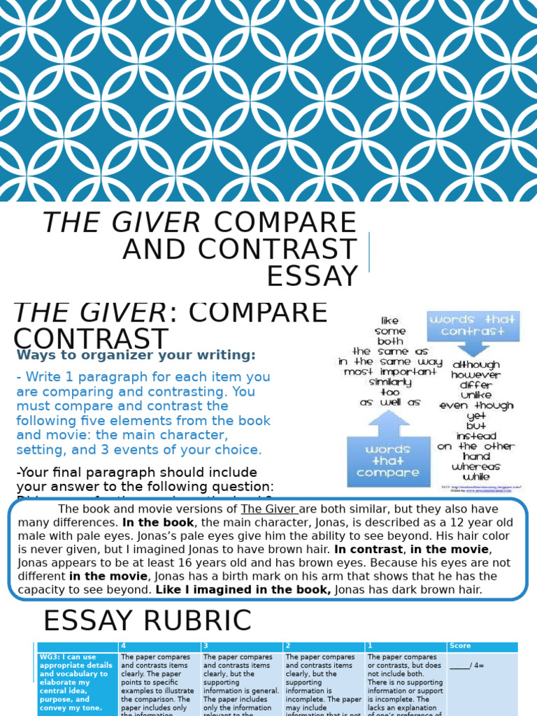 The Giver Compare and Contrast Essay 2 | PDF