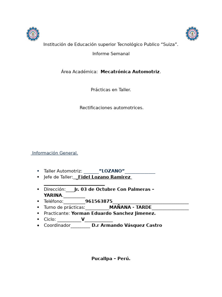 Informe Semanal Mecatrónica Automotriz | PDF | Technology & Engineering