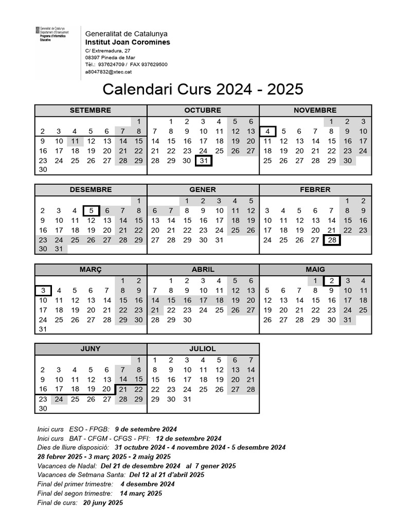 Calendari curs 24-25 - 24-25 | PDF