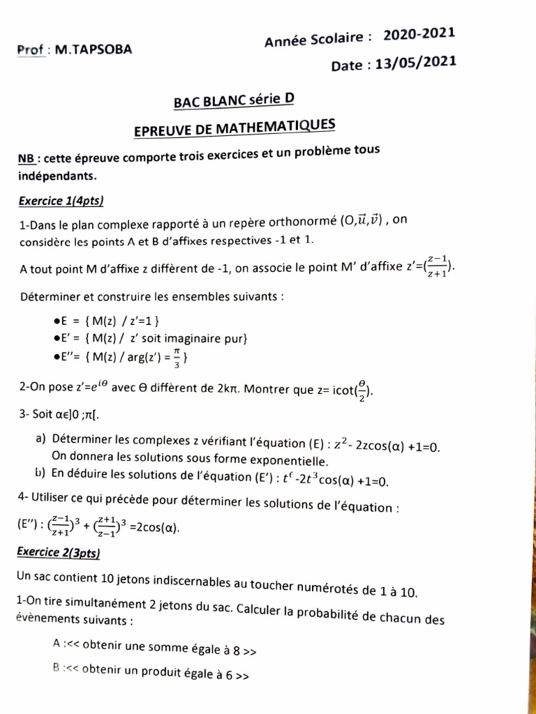 BAC Blanc Math 13 Mai 2021 | PDF