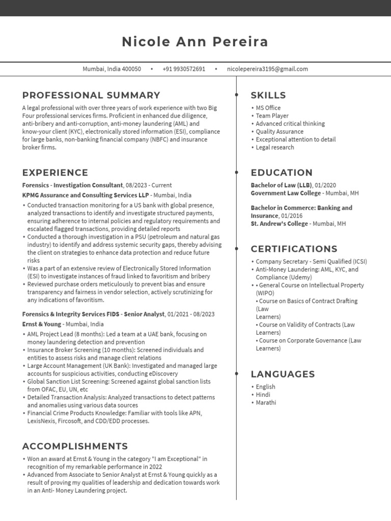 Nicole Ann Pereira - CV | PDF