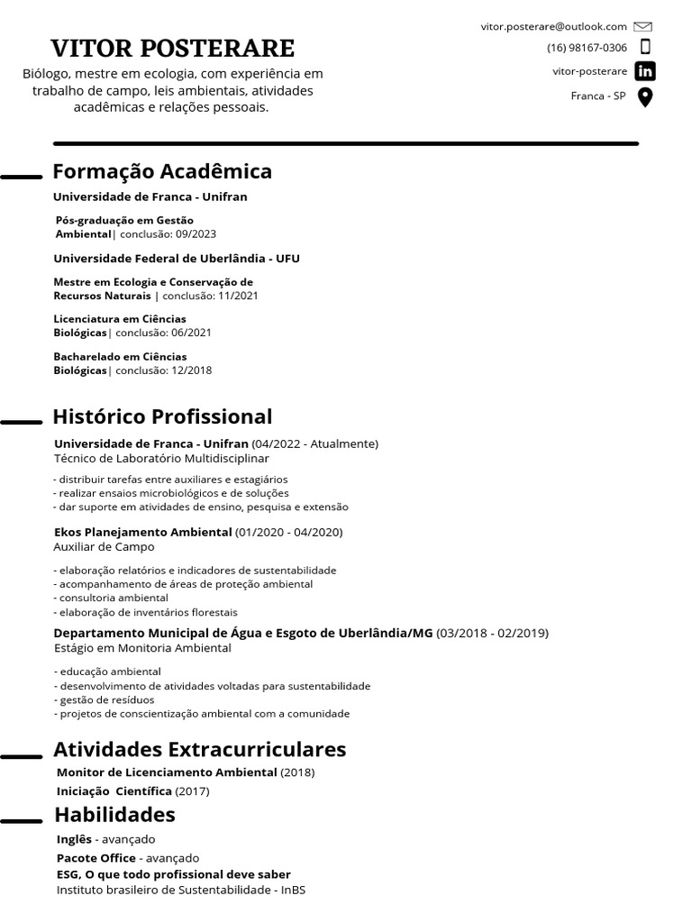 Currículo Vitor Posterare | PDF