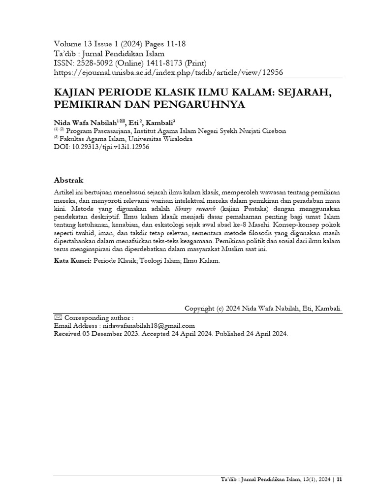 Kajian Periode Klasik Ilmu Kalam Sejarah Pemikiran | PDF