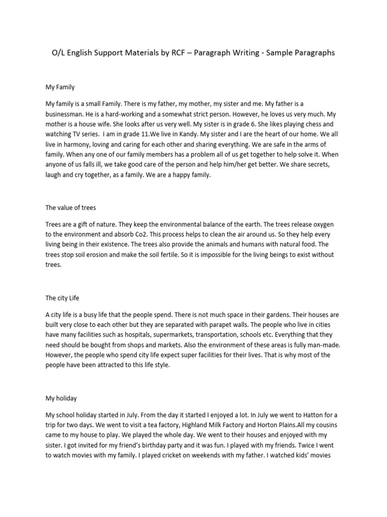 OL English Language Sample Paragraphs | PDF