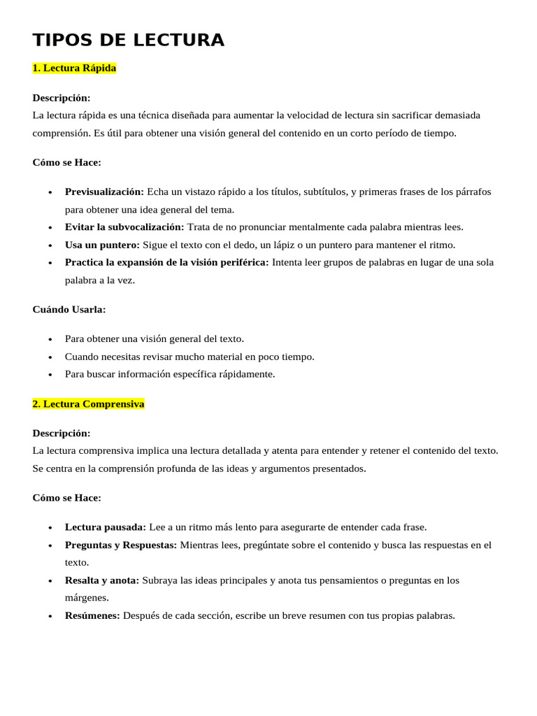Tipos de Lectura | PDF