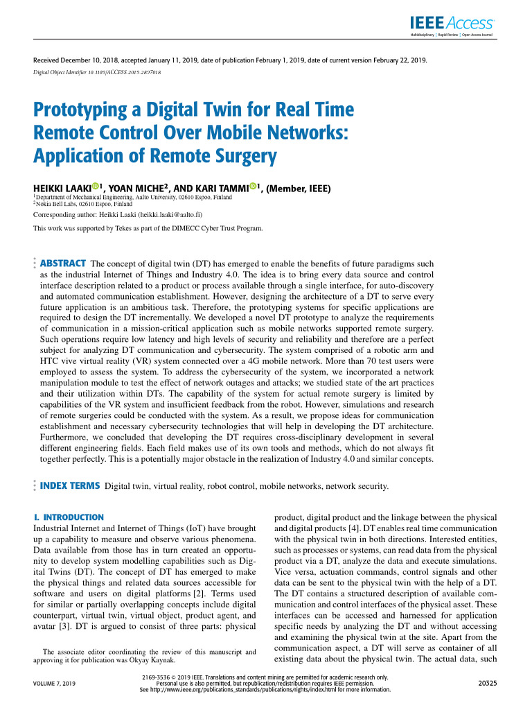 Prototyping A Digital Twin For Real Time Remote Control Over Mobile ...