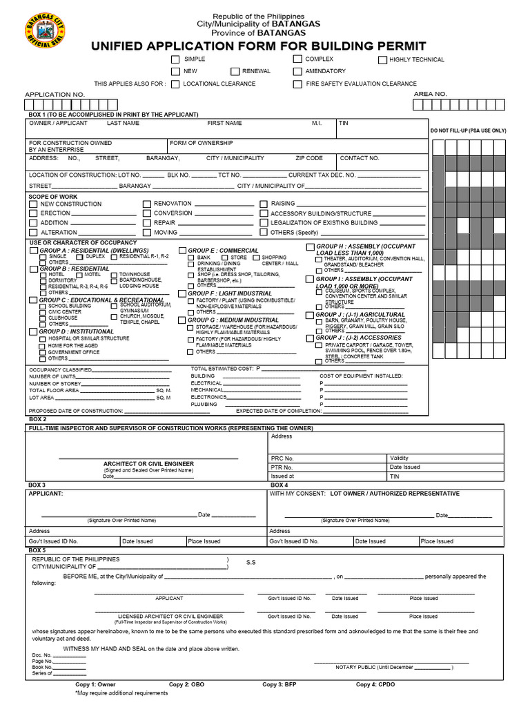 Unified Application Form For Building Permit Form | PDF
