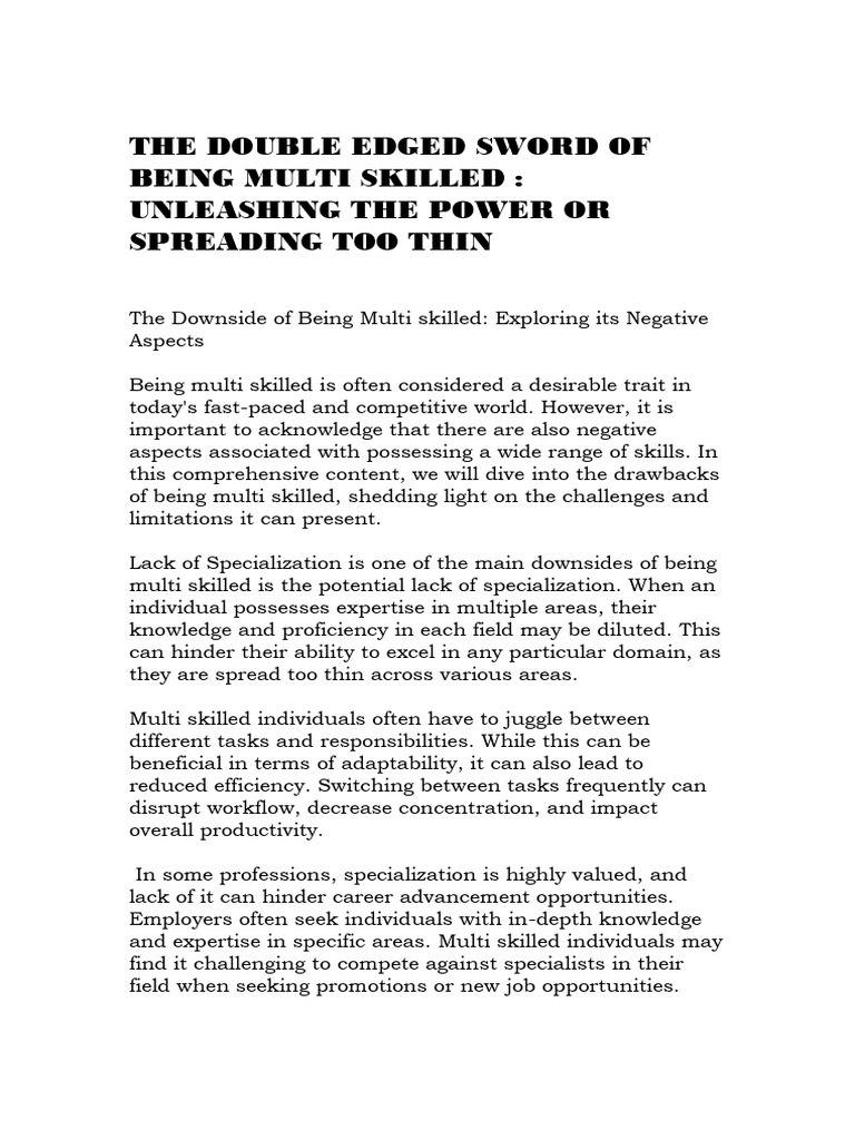 The Double Edged Sword of Being Multi Skilled | PDF