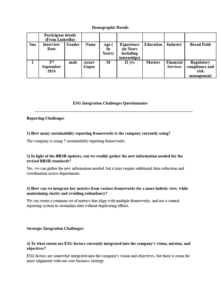 ESG Integration Questionnaire | PDF