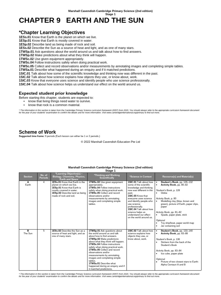 MCE Cambridge Primary Science 2E Stage1 SOW and LP C09 | PDF