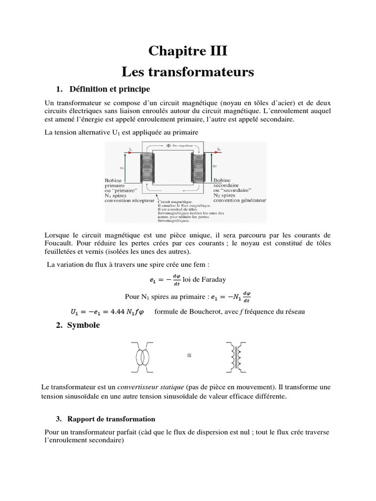 Chapitre III Transformateur | PDF
