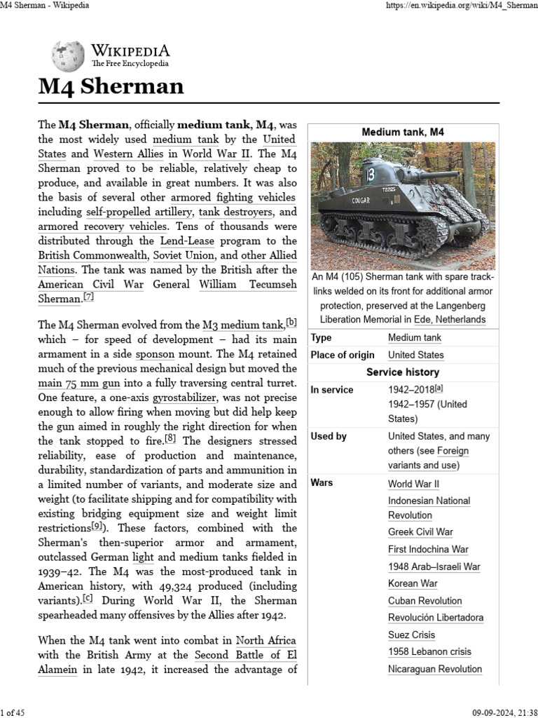 M4 Sherman - Wikipedia | PDF