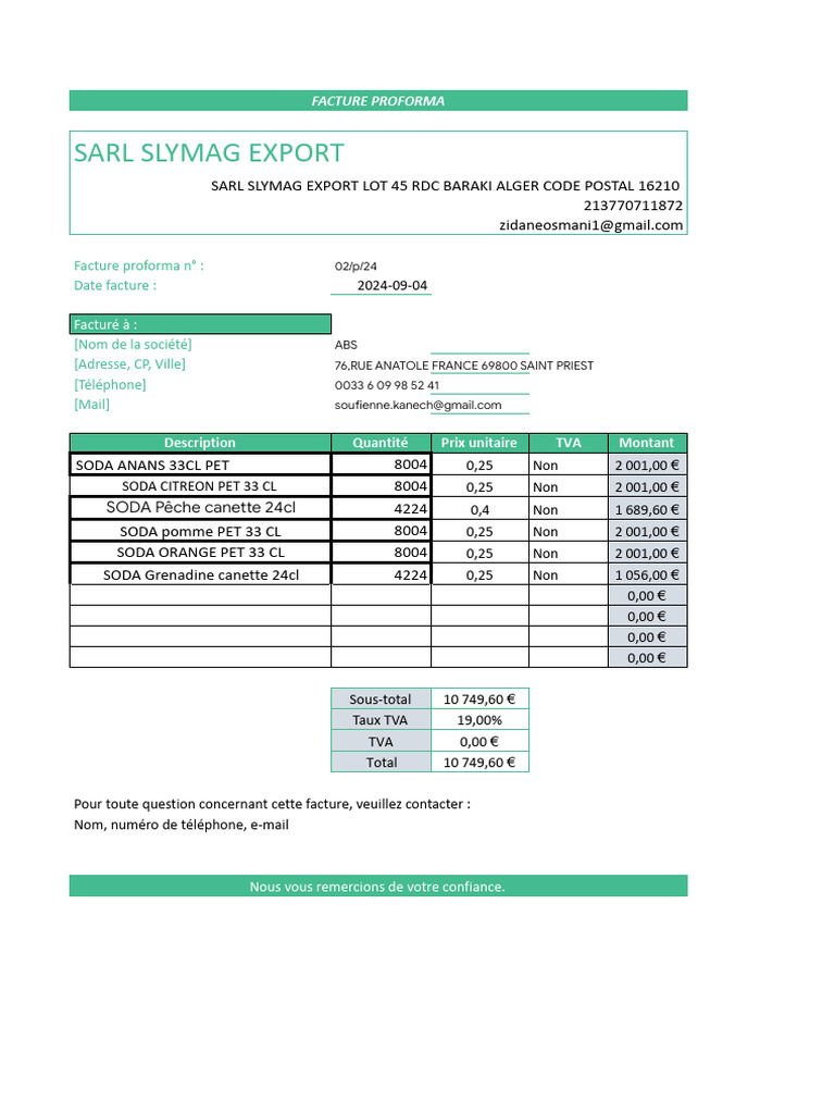 Facture-Proforma-Modèle-Excel-gratuit - Feuil1 | PDF