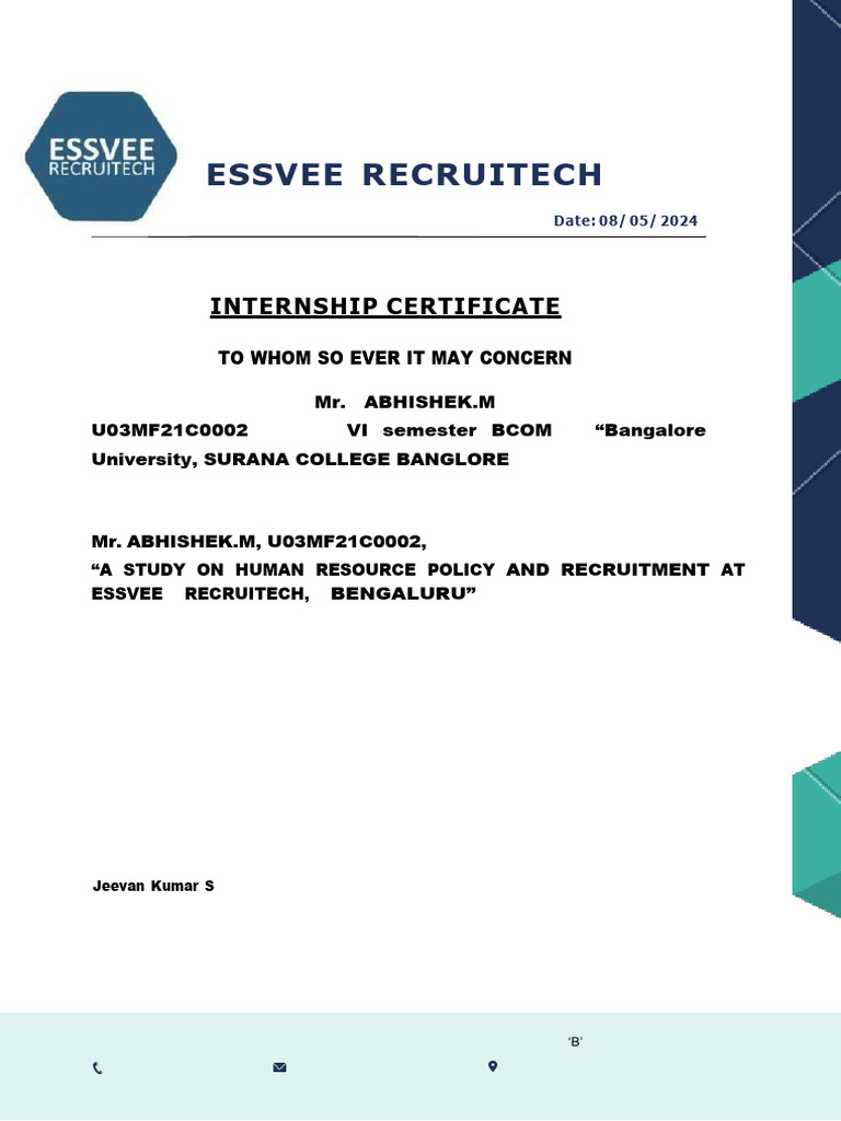 ABHISHEK Internship Certificate PDF | PDF
