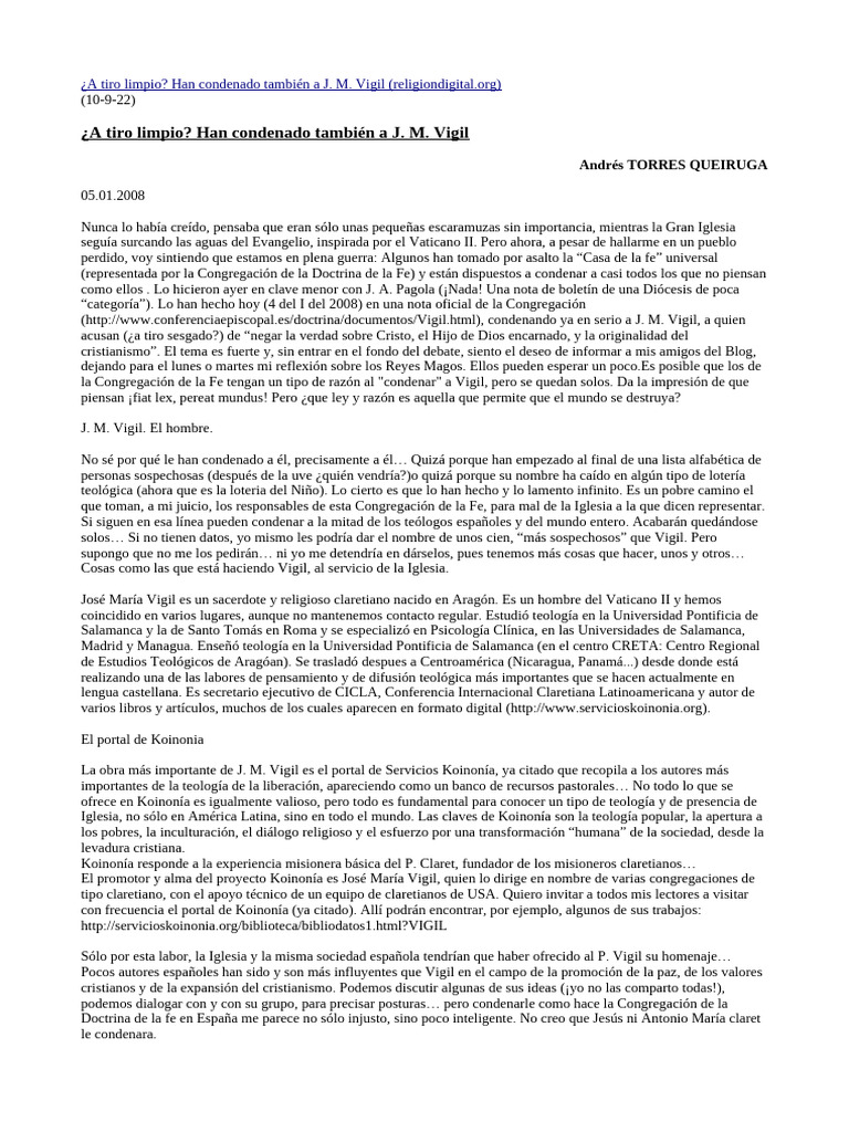 (Artículo Rel - Dig) Queiruga - A Tiro Limpio (Sobre Vigil) | PDF