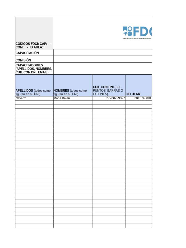 Planilla Inscripción Cerrada Fdci | PDF