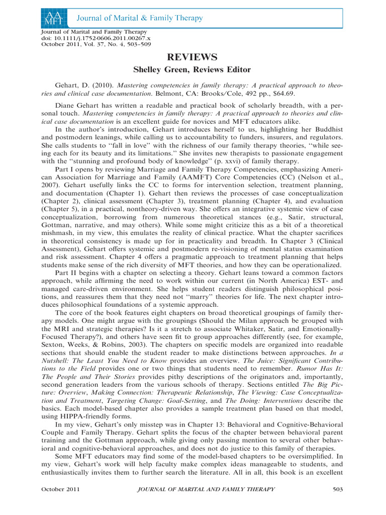 Mastering Competencies in Family Therapy | PDF