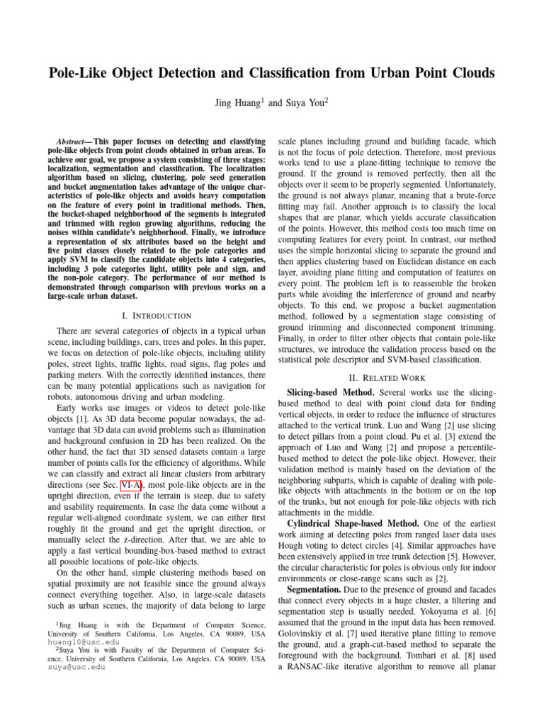 Pole-Like Object Detection and Classification From Urban Point Clouds | PDF