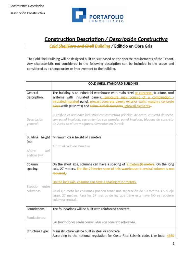 POR - Industrial Construction Description REVISION 1 | PDF