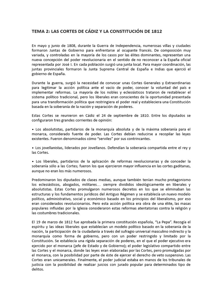 Cortes de Cádiz y la Constitución de 1812 | PDF | Constitución | Historia