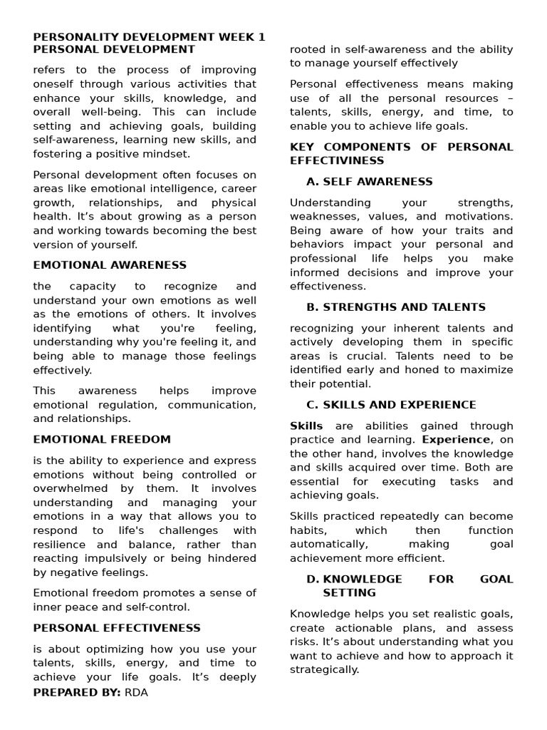 Personality Development Week 1 Lesson | PDF | Personal Development | Career & Growth