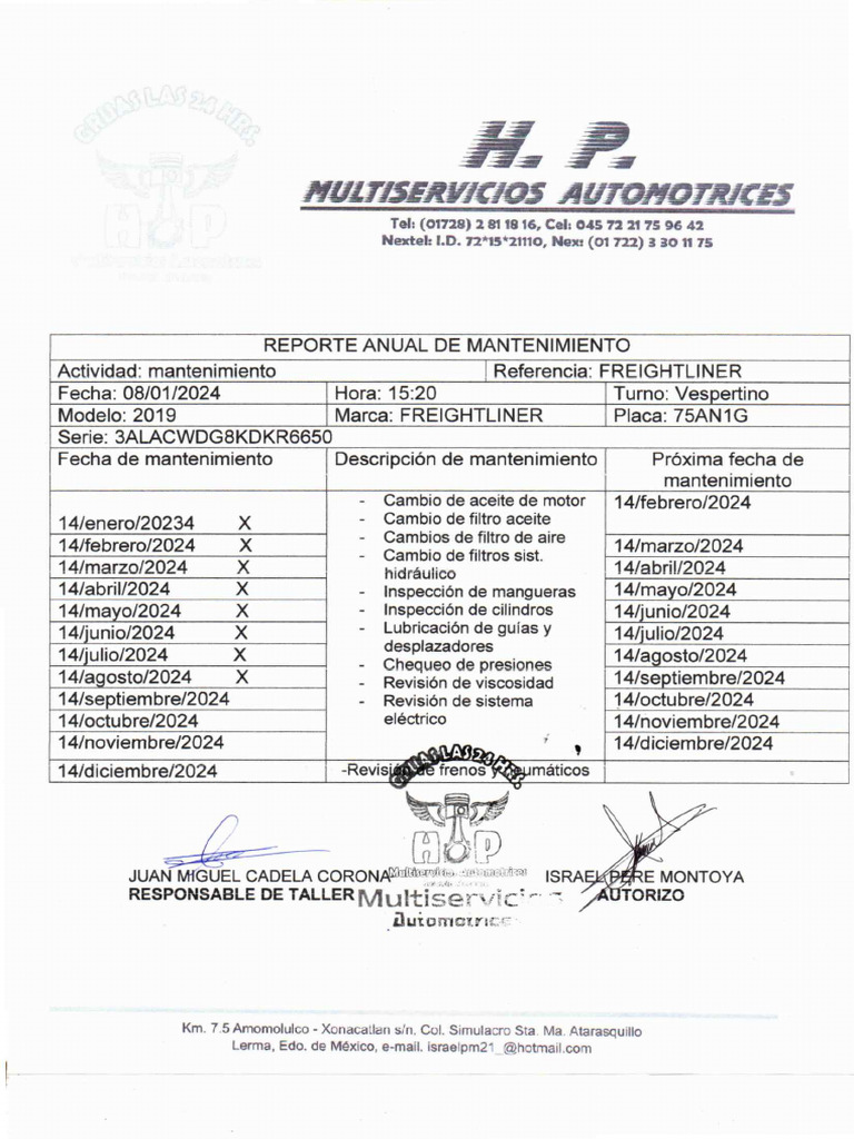 MTTO ANUAL PLATAFORMA | PDF