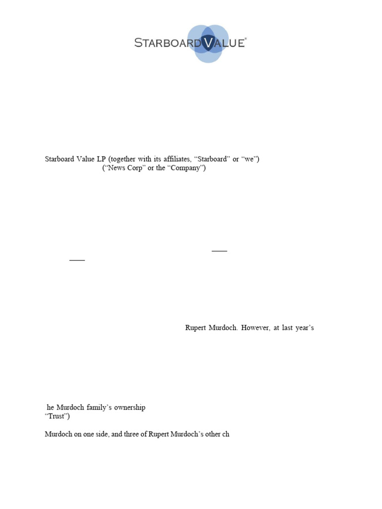 Starboard Letter Re-News Corp | PDF | Rupert Murdoch | News Corporation
