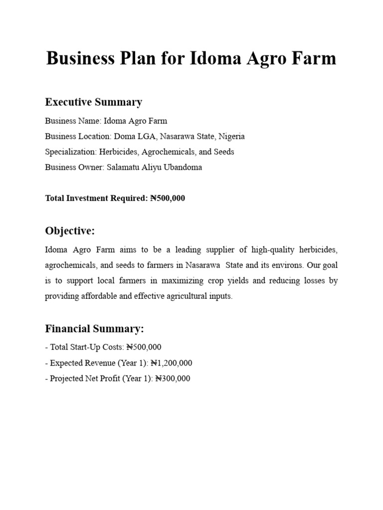 Business Plan For Idoma Agro Farm | PDF | Agriculture | Inventory