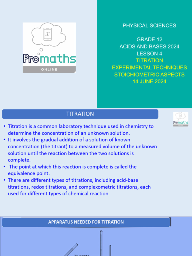Grade 12 Acids and Bases 14 June Online Lesson Titration | PDF