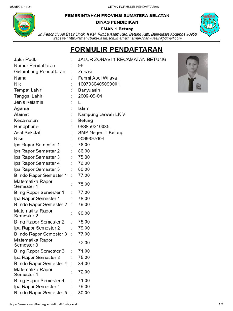 CETAK FORMULIR PENDAFTARAN FAHMI | PDF